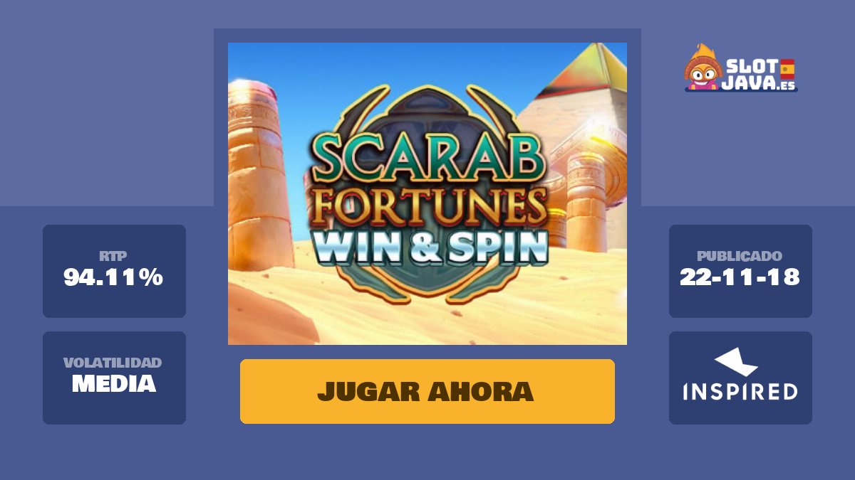 Scarab Fortunes Win and Spin, la tragaperras de vídeo desarrollada por Inspired Gaming en la que ...